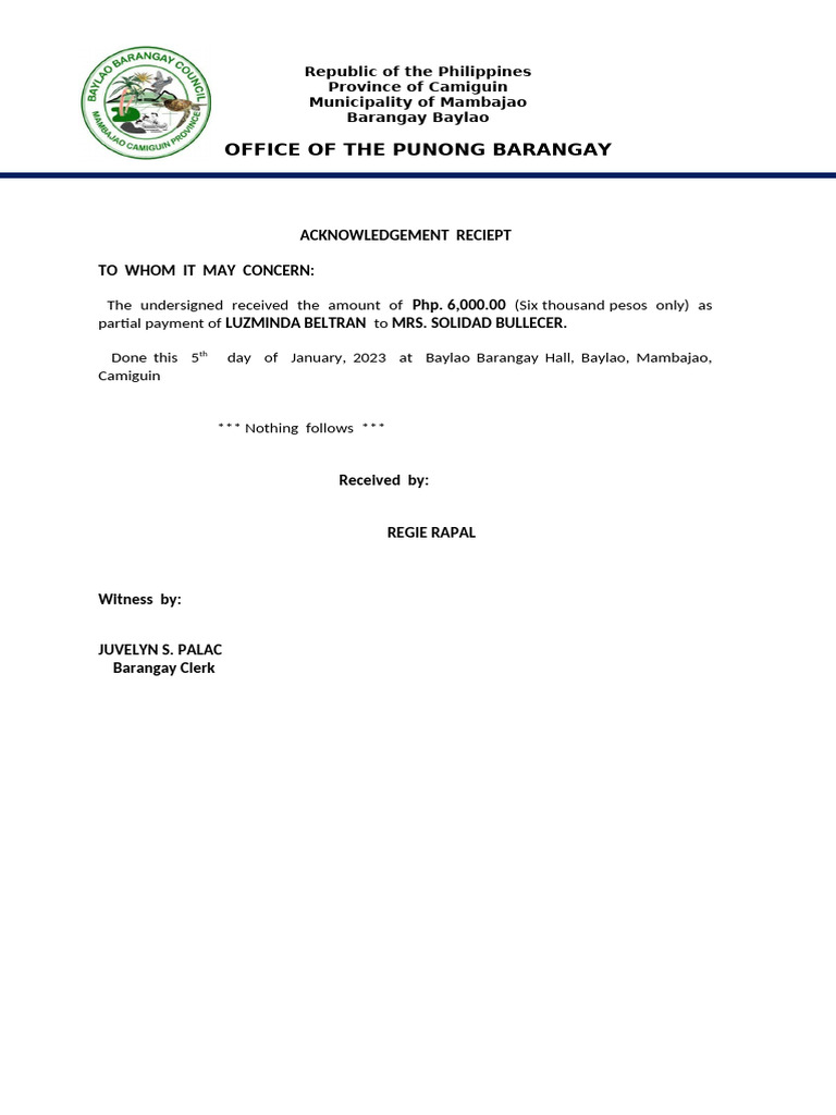 Acknowledgement Receipt | PDF | Receipt | Philippines