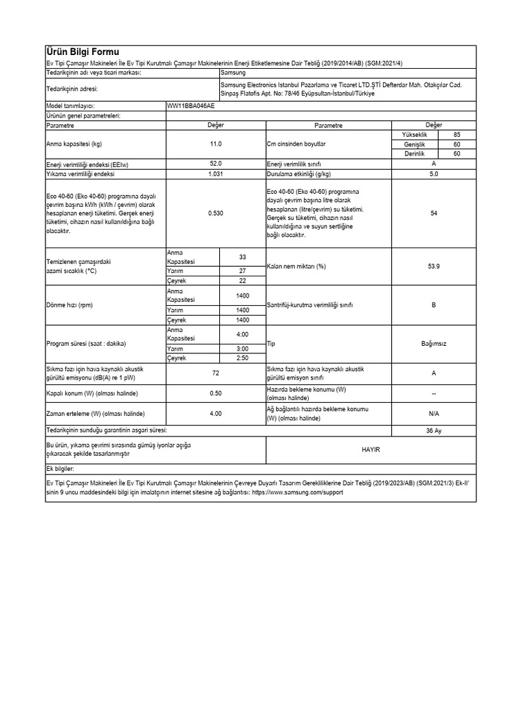 Common Energylabel Ww11bba046aeah Productfiche | PDF
