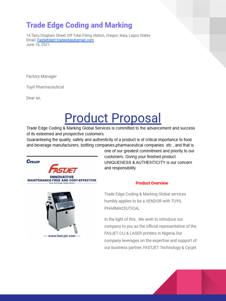 Business Proposal | PDF | Printer (Computing) | Business Process