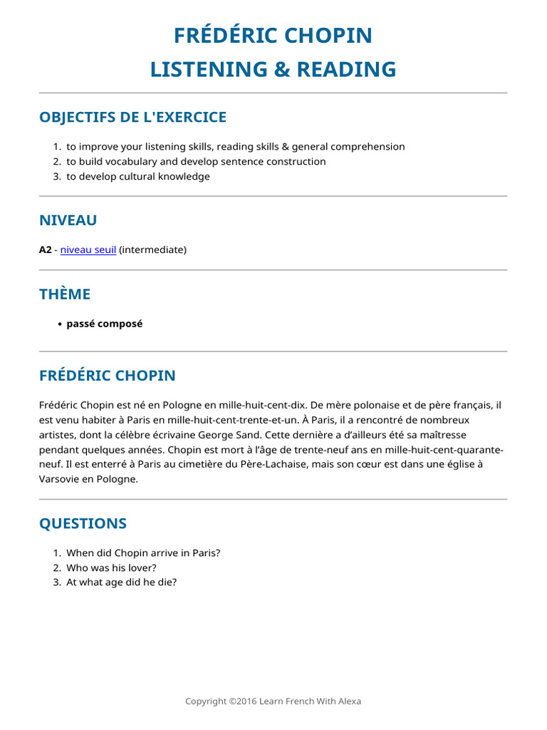 Frédéric Chopin - Listening&Reading | PDF