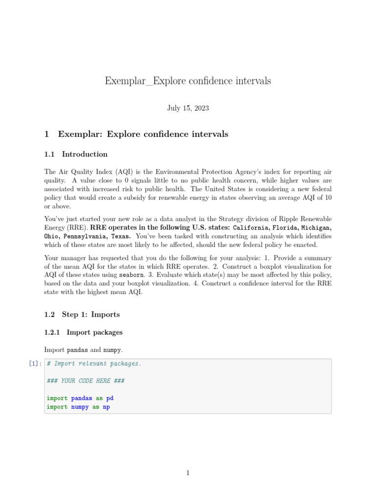 Exemplar - Explore Confidence Intervals | PDF | Confidence Interval | Standard Error