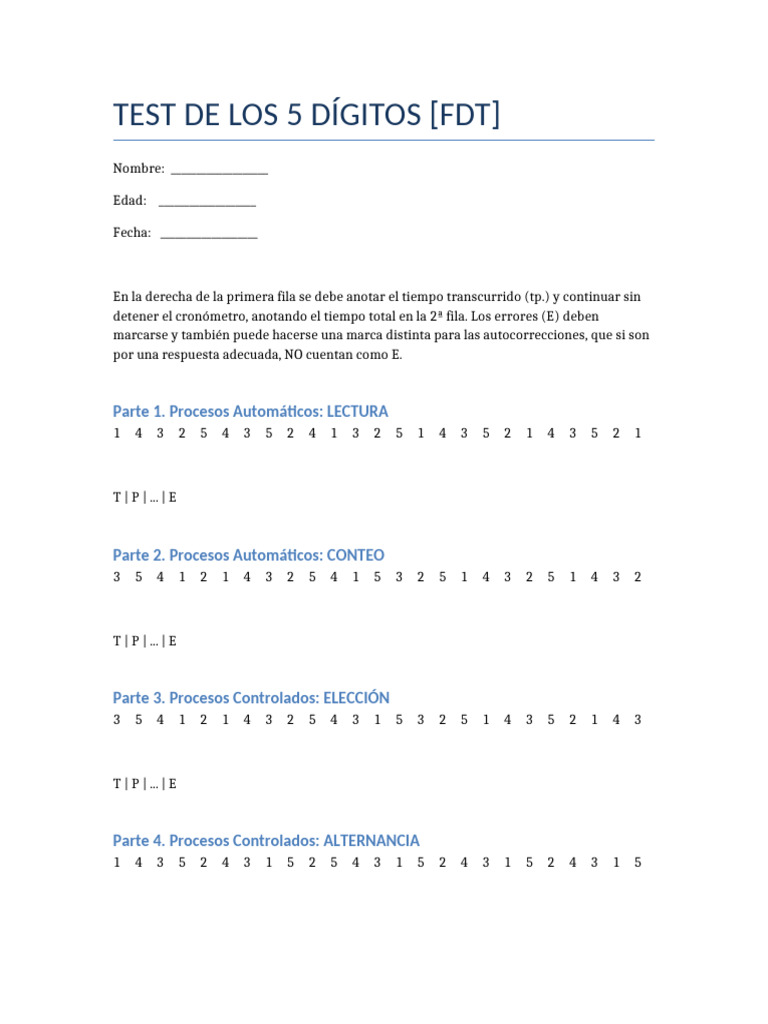 Test_5_Digitos_FDT | PDF
