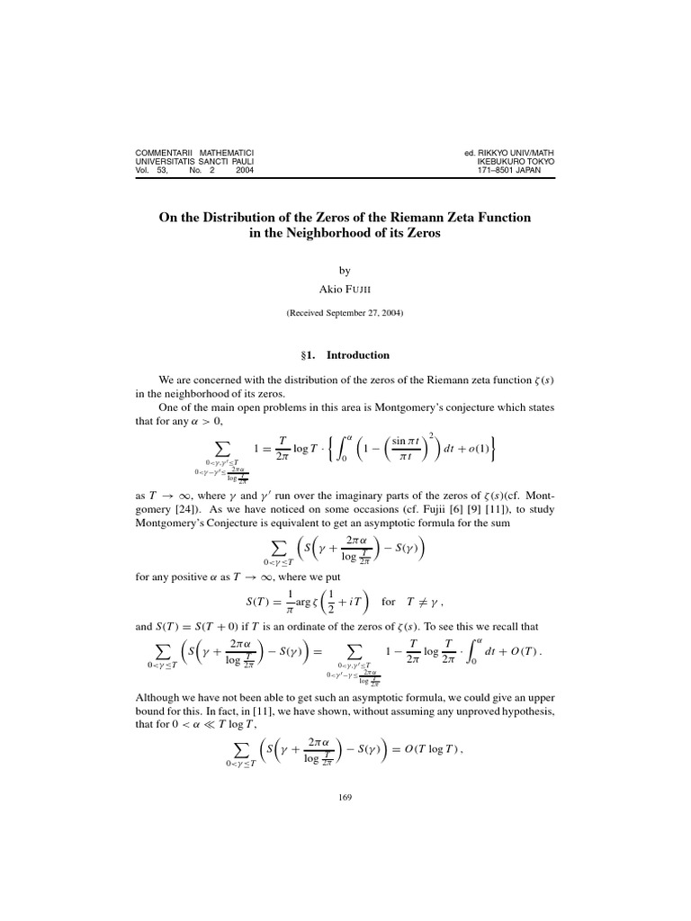 On The Distribution of The Zeros of The Riemann Zeta Another Paper | PDF | Complex Analysis ...
