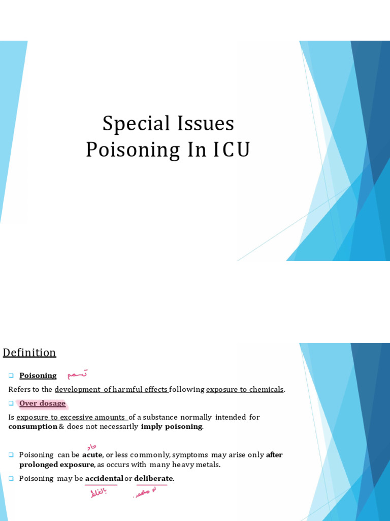 Special Issues Posoning in The ICU Rofida | PDF | Clinical Medicine | Medical Specialties