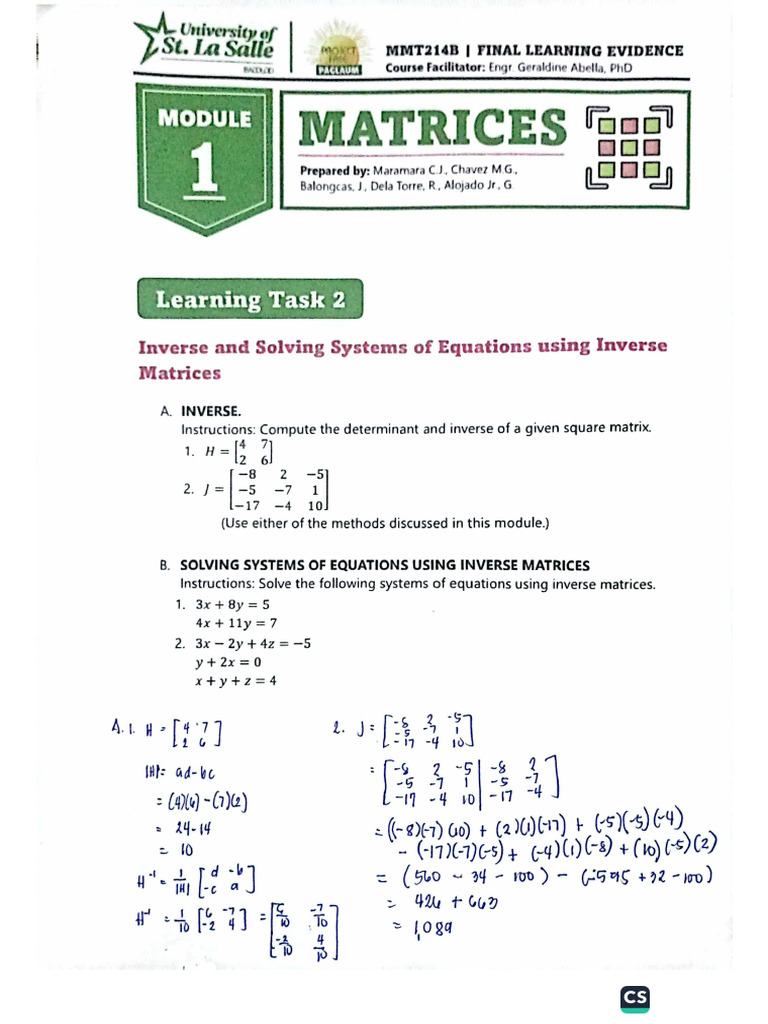Learning Task 2-Matrices | PDF
