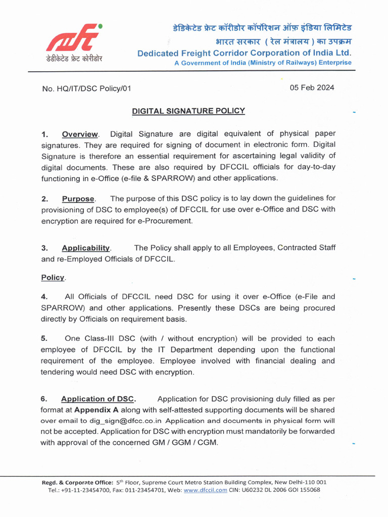 DSC Digital Signature Policy As On 5th Feb 2024 Signed Final | PDF