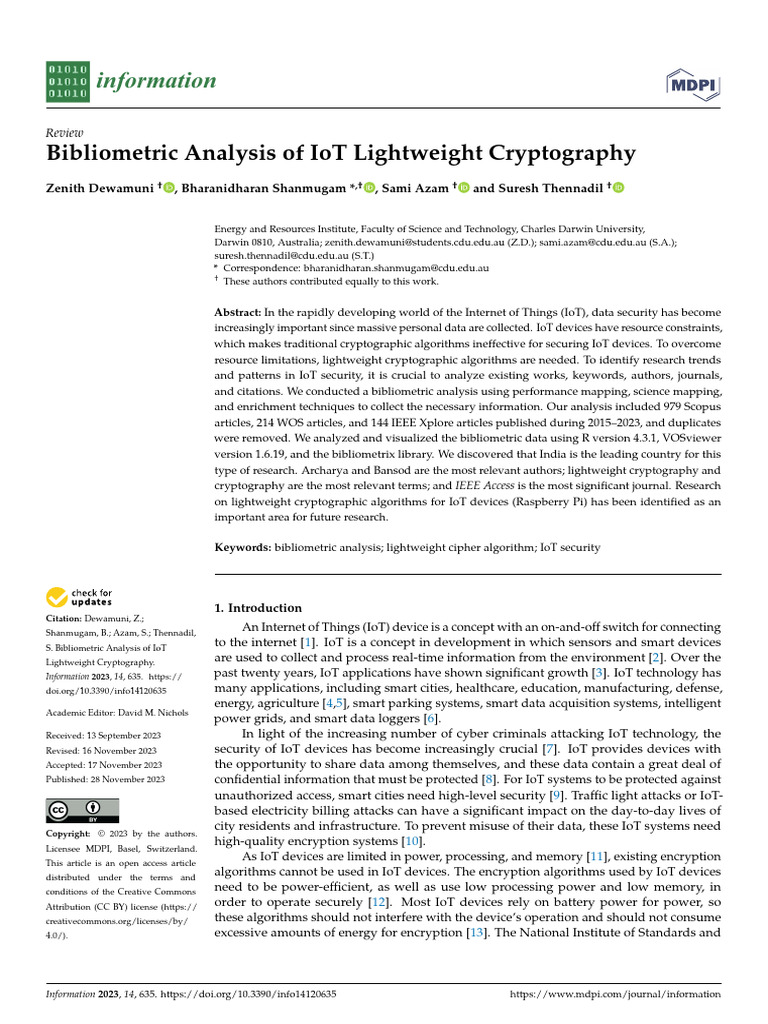 Bibliometric Analysis of IoT Light Crypto | PDF | Encryption | Internet Of Things