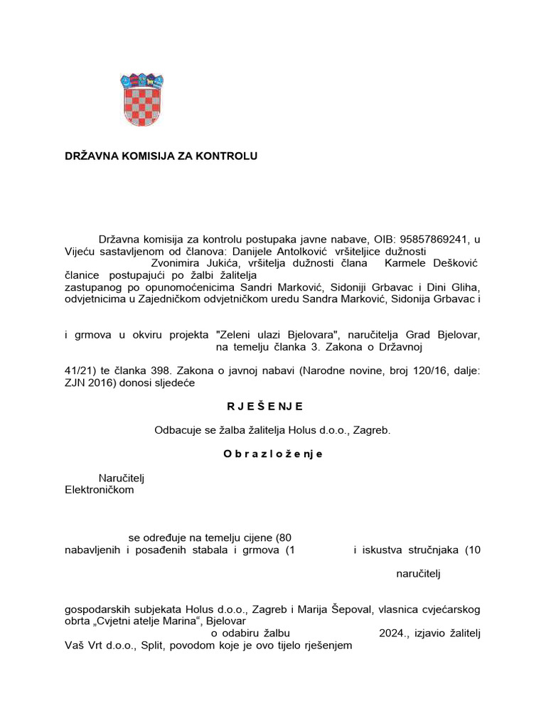 Republika Hrvatska Državna Komisija Za Kontrolu Postupaka Javne Nabave KLASA: UP/II-034-02/25-01 ...