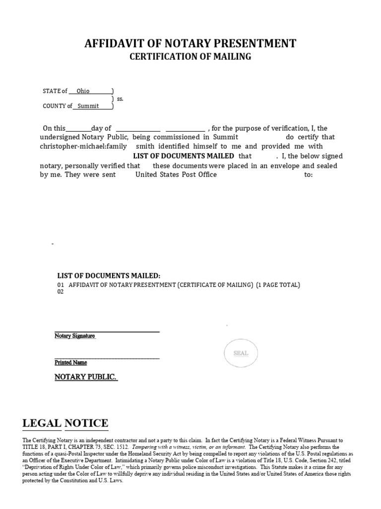 Affidavit of Notary Presentment (Respa Roundpoint) | PDF | Notary ...