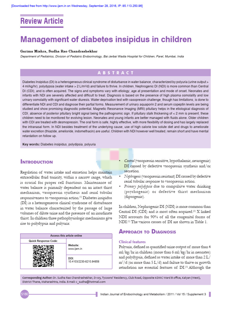 Management_of_diabetes_insipidus_in_children | PDF | Intravenous ...