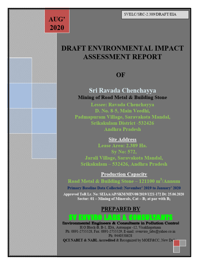 Sri Ravada Chenchayya _EPH_SKLM_Dist_Draft EIA_compressed | PDF | Environmental Impact ...