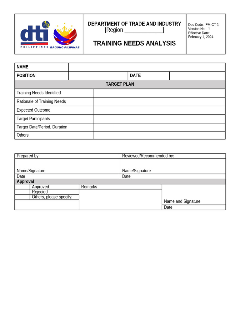 Training Needs Analysis - FM-CT-1 v1 (1) 1 | PDF