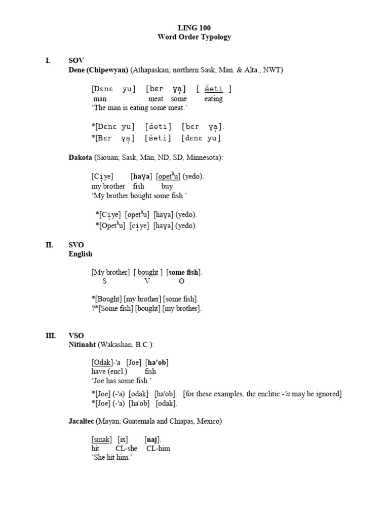 Handout 02 Syntax 01 Word - Order - Typology | PDF | Linguistics | Human Communication