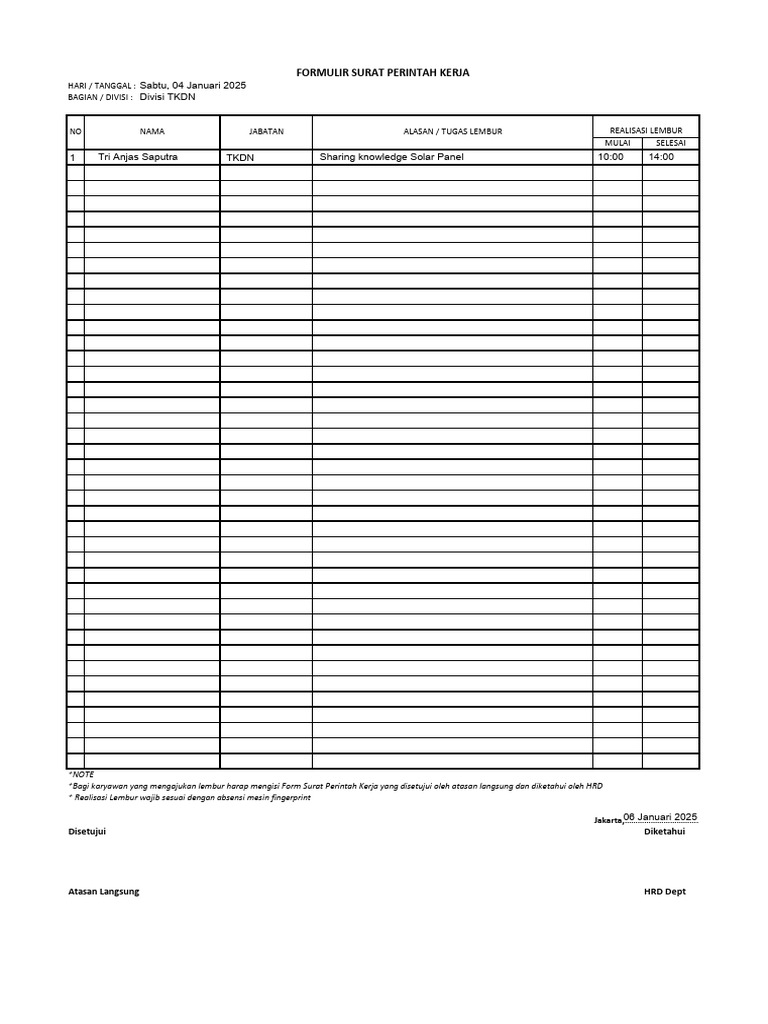 Formulir Lembur Karyawan HRD | PDF