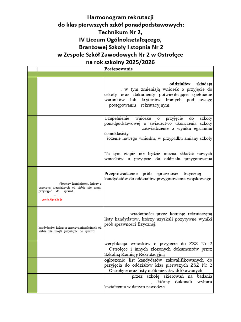 Harmonogram Rekrutacji | PDF