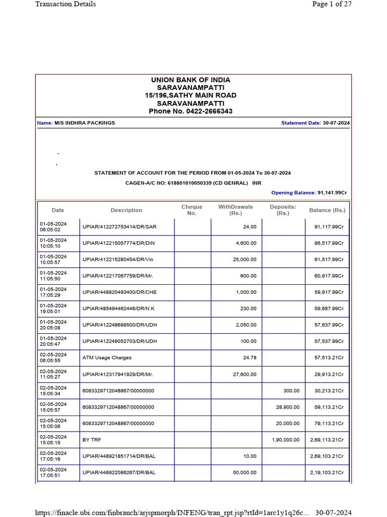 Union Bank Account Statement Summary | PDF