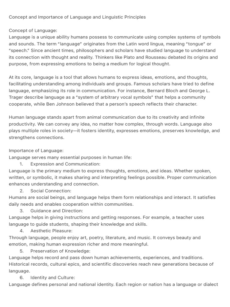 Concept and Importance of Language and Linguistic Principles | PDF ...
