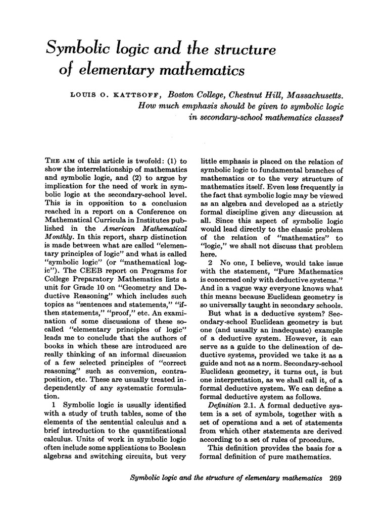 Symbolic Logic and The Structure of Elementary Mathematics - The ...