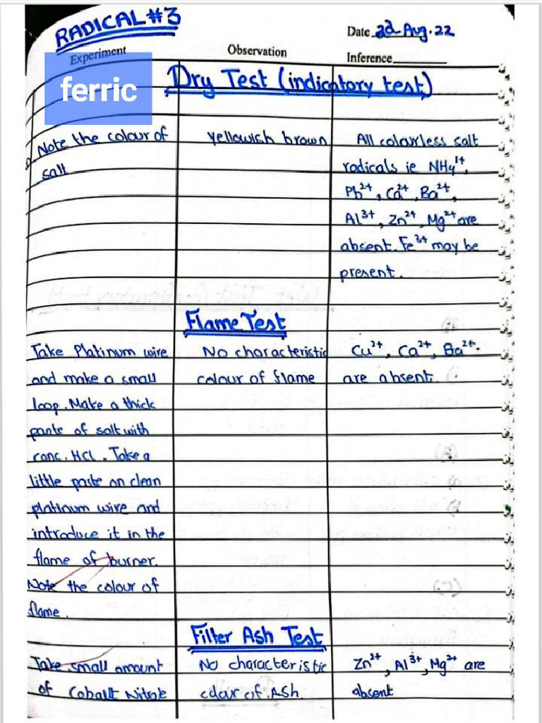 Fe 3+ cation.salt analysis | PDF
