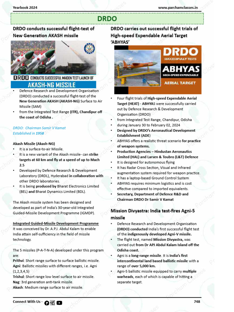 DRDO & MISCELLANEOUS | PDF | Missile | Rockets And Missiles