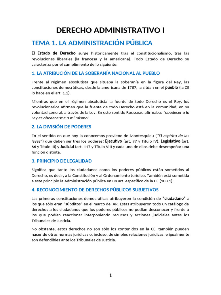Derecho Administrativo I Tema 1. La Administración Pública | PDF | Caso de ley | Regulación