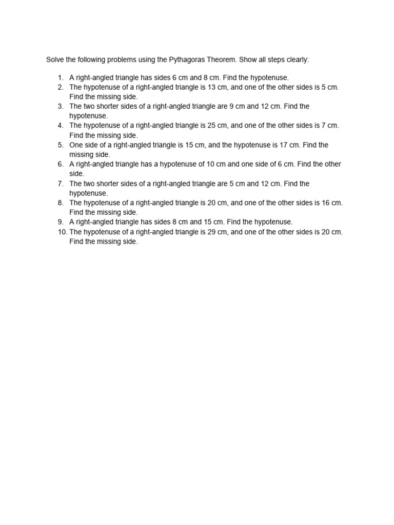Worksheet On Pythagoras Theorem G8 | PDF