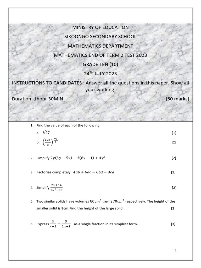 G10 END OF TERM 2 TEST 2023-1 | PDF | Acceleration | Mathematics