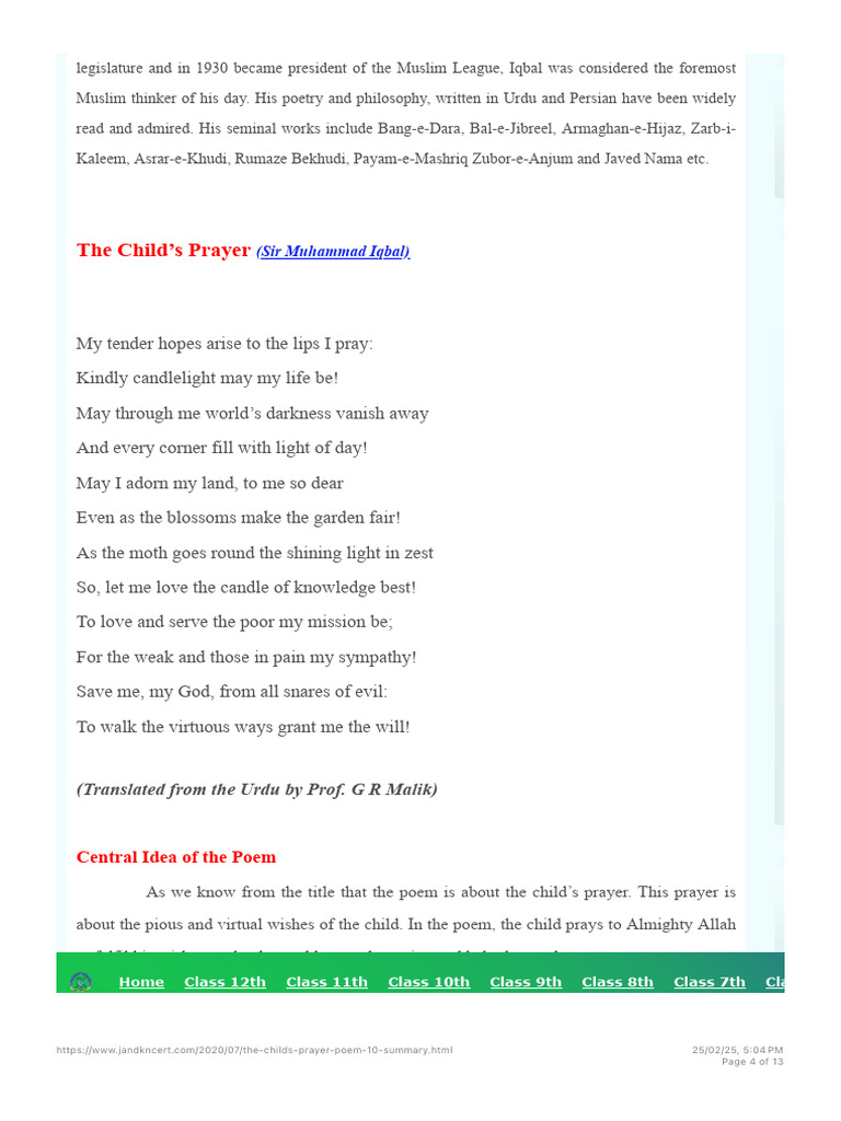 The Child's Prayer: Summary & Analysis | PDF
