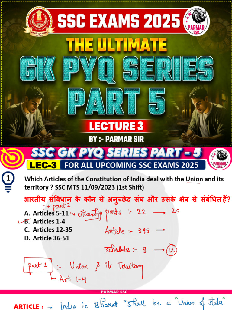 Parmar Ssc Gk Pyq Part5 Lecture 3 | PDF