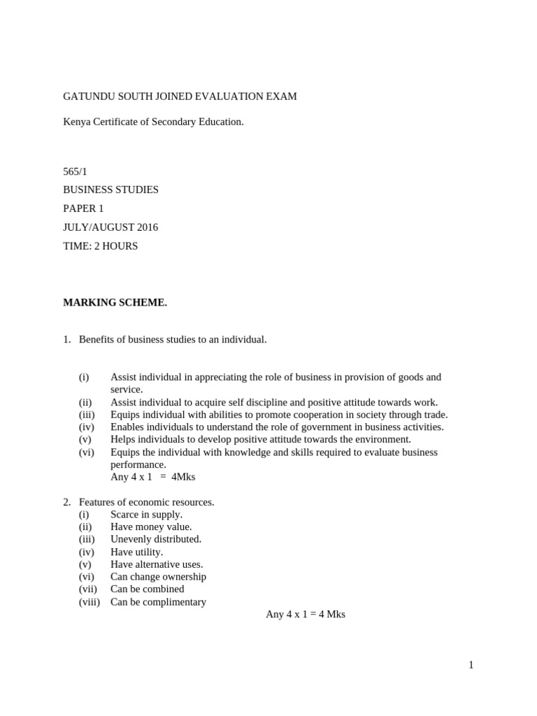 BST Paper 1 Marking Scheme | PDF | Income | Insurance