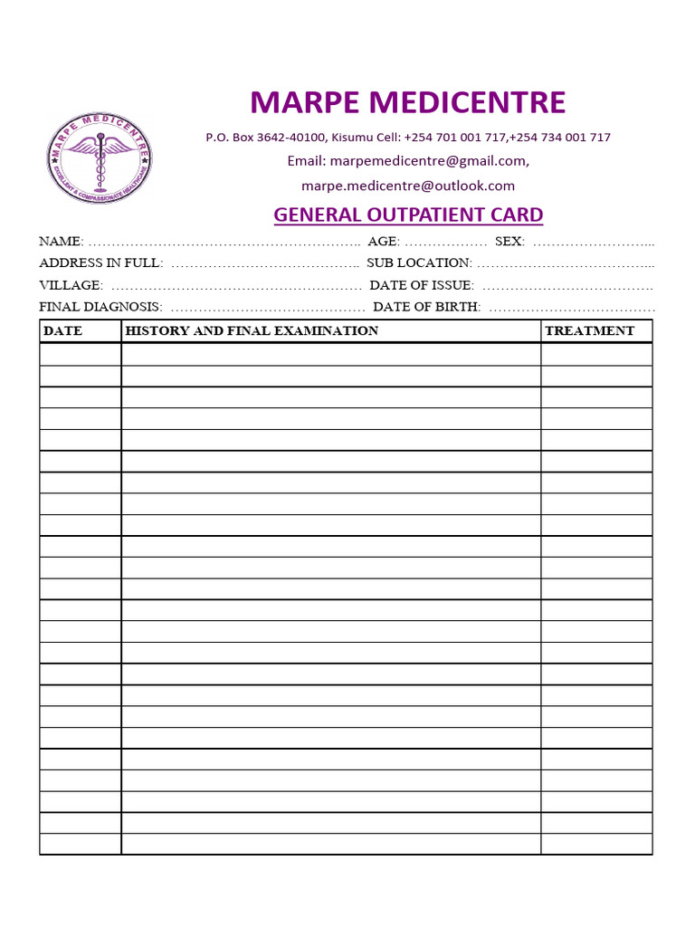 General Outpatient Medical Card | PDF