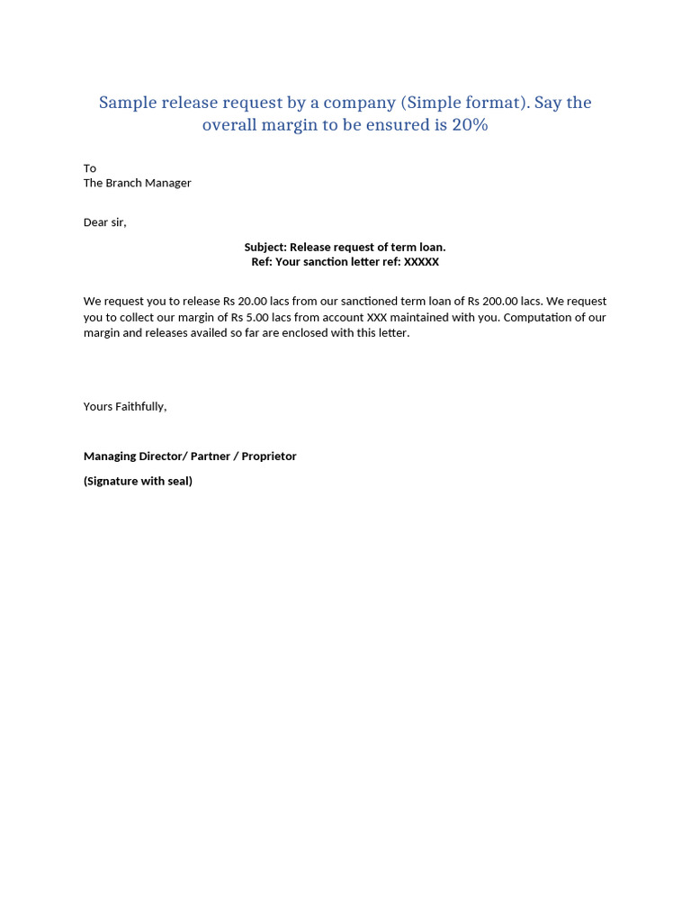 Term Loan Release Request Letter | PDF