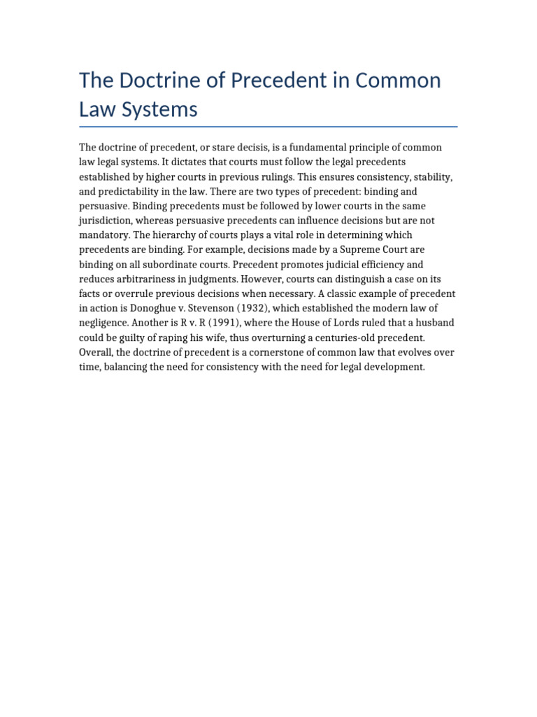 The Doctrine of Precedent in Common Law Systems | PDF