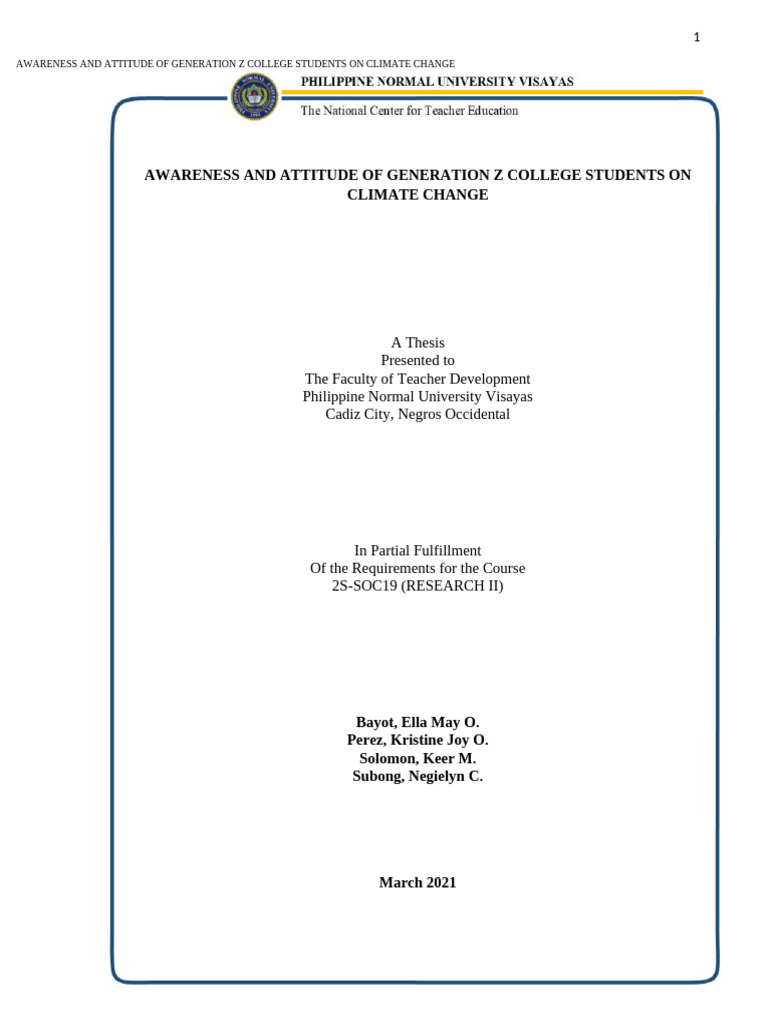 Gen Z College Students' Climate Change Awareness | PDF | Climate Change ...