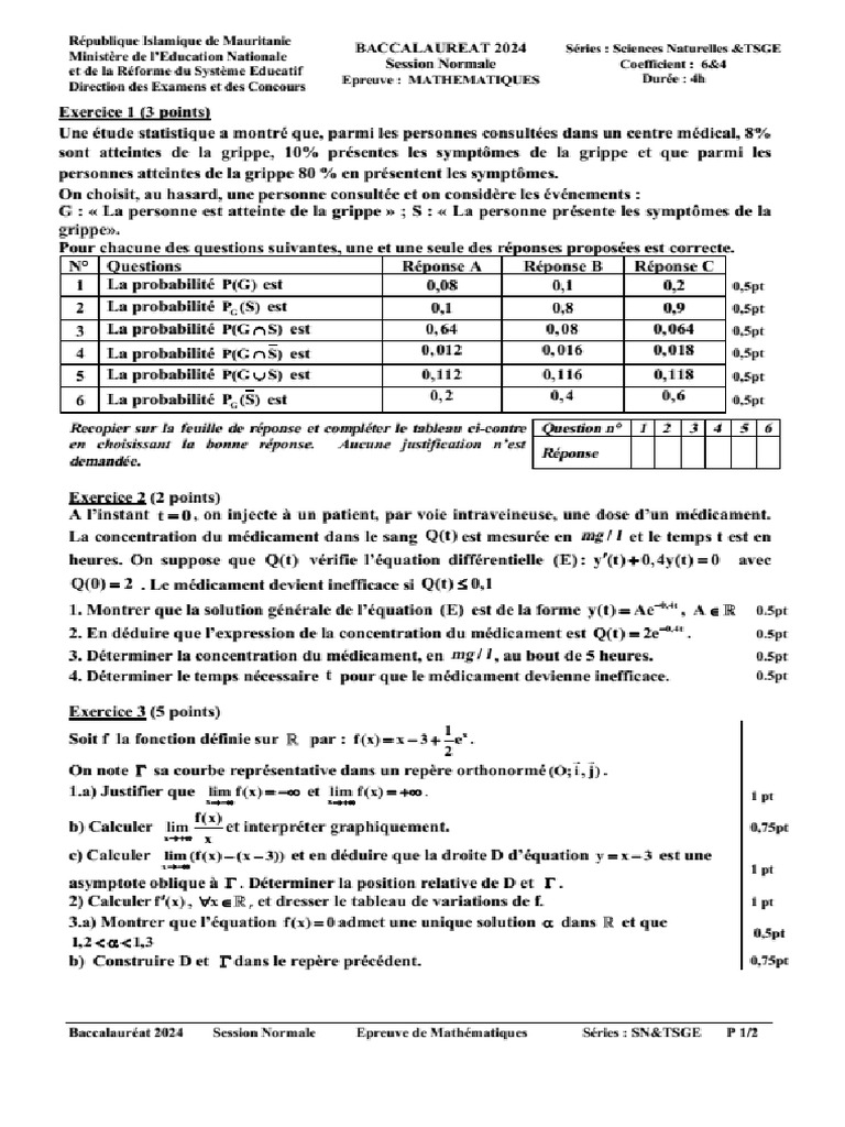 Sujet + Correction BAC Math 2024 SN | PDF