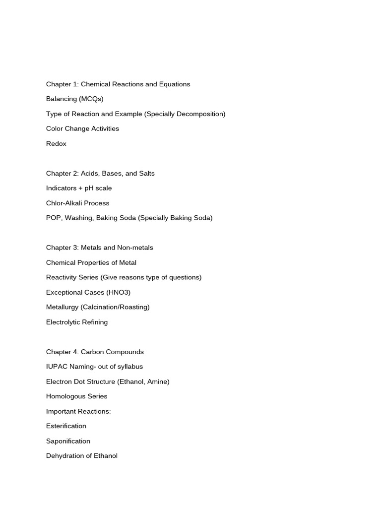 Class 10 Chapter Wise Important Topics | PDF