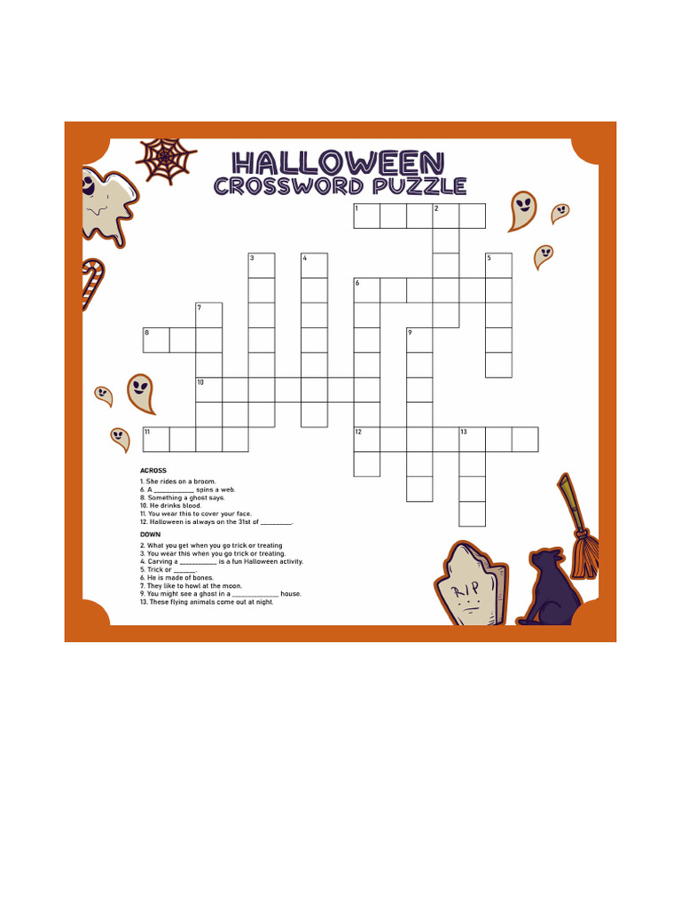 Printable No Prep Halloween Crossword Puzzle Worksheetn - 8442.jpg | PDF