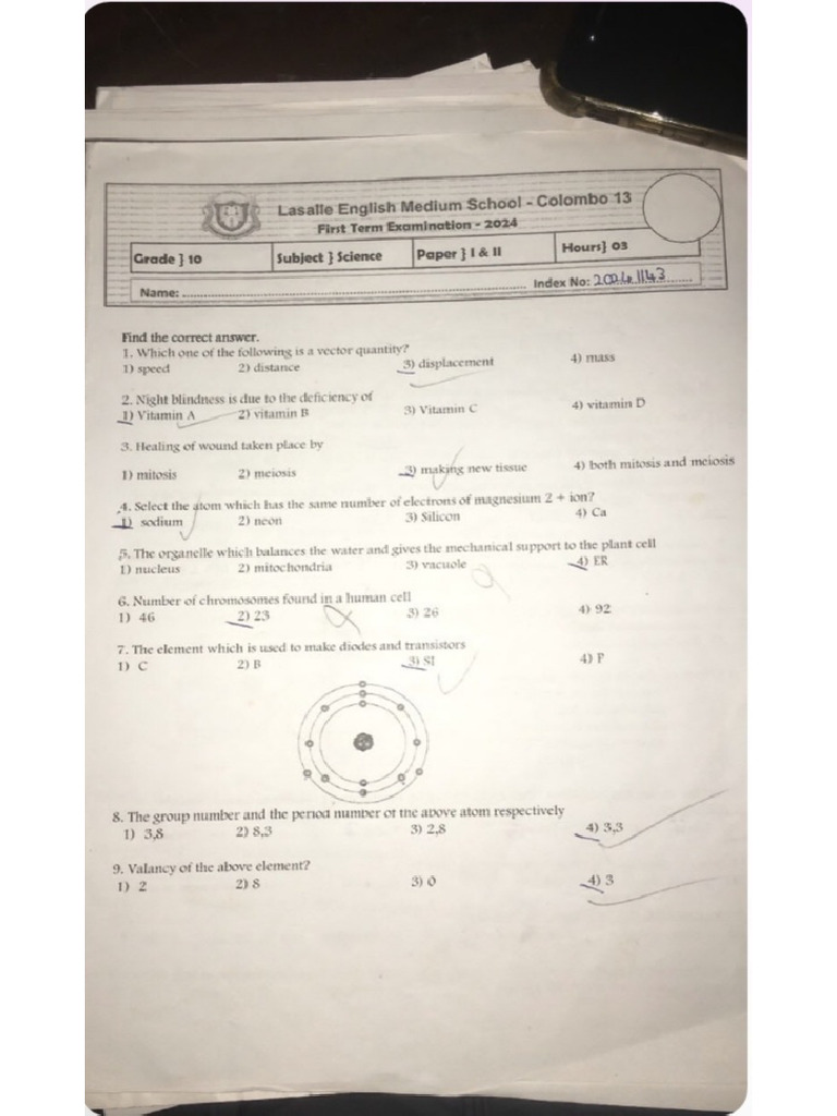 Science Past Paper 1st Term | PDF
