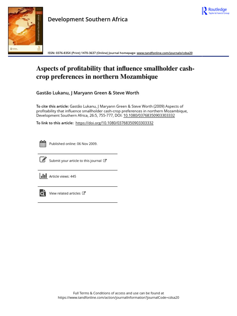 Lukanu 2009 - Aspects of Profitability That Influence Smallholder Cash ...