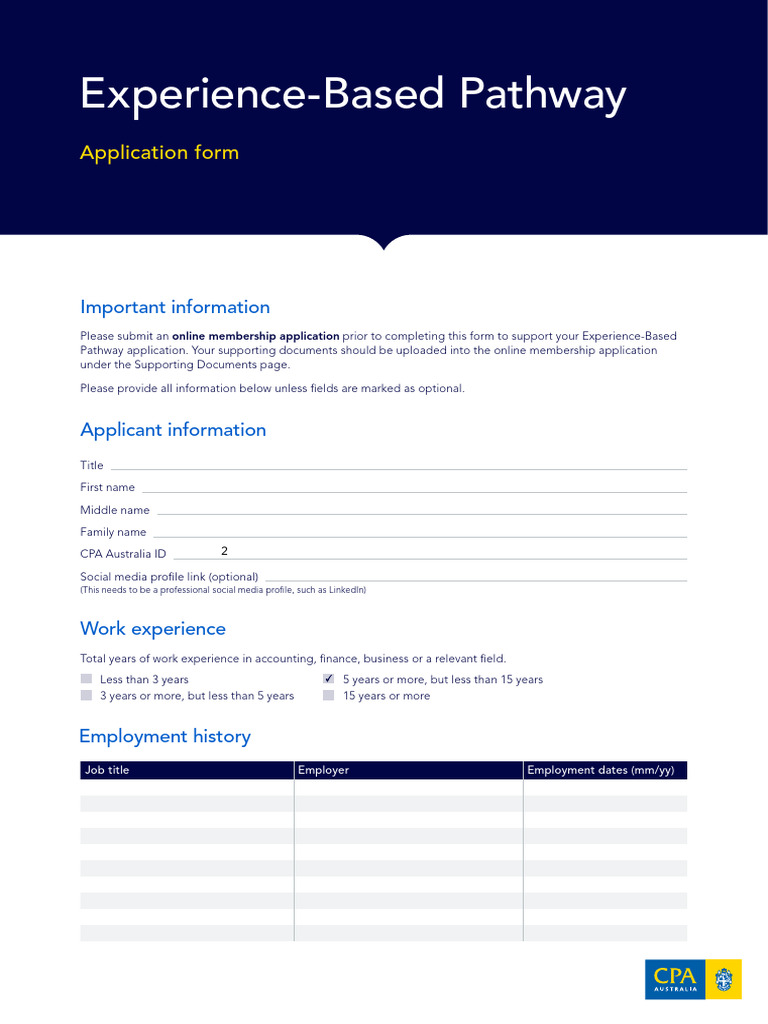 Experienced - Based Pathway Application Form Updated | PDF | Accounting | Risk