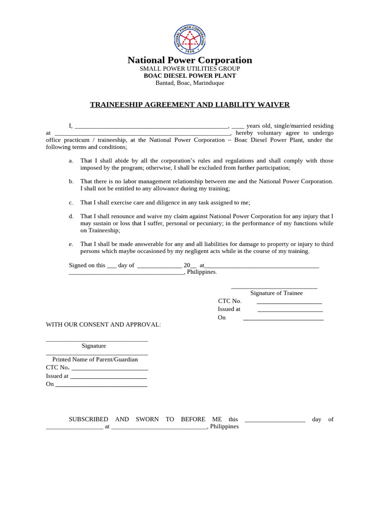 Traineeship Agreement and Liability Waiver | PDF | Legal Concepts | Justice