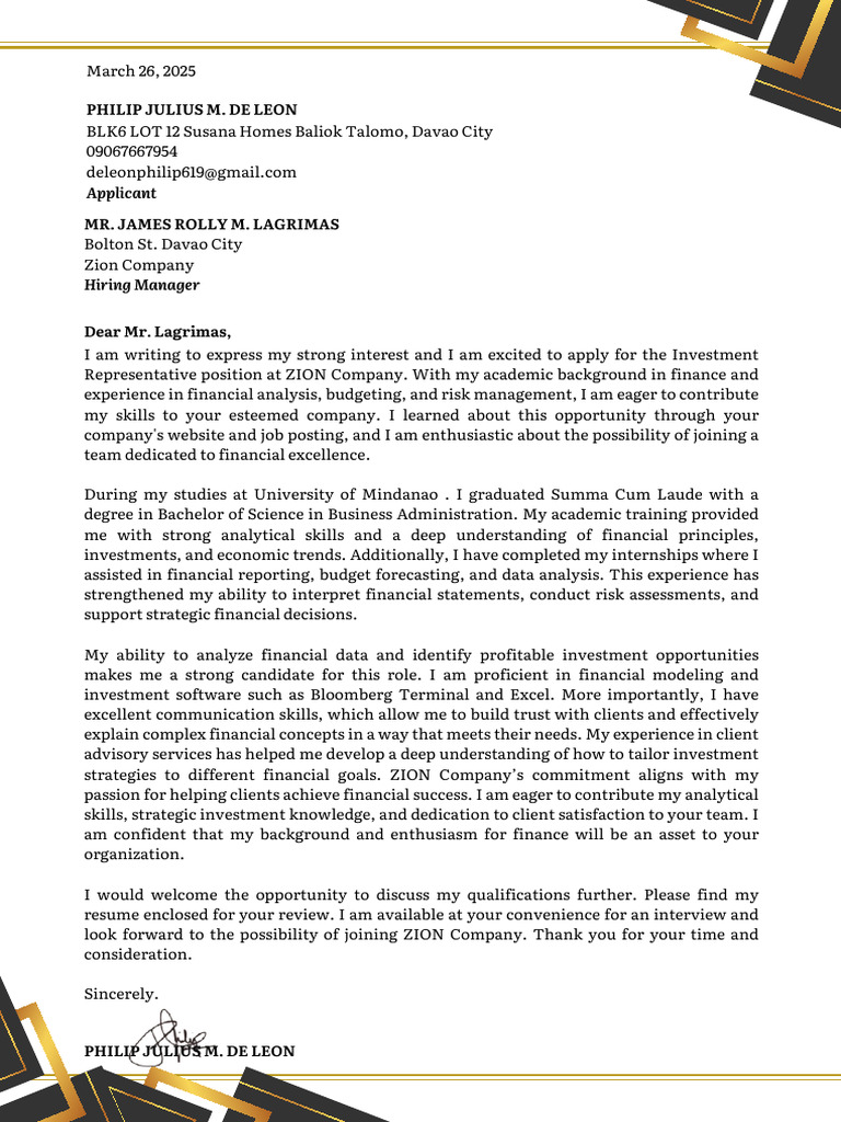 De Leon - Application Letter | PDF