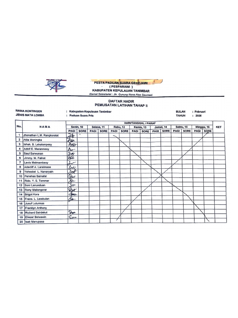 Absen Pagi Sore Senin 10 Februari 2025 | PDF