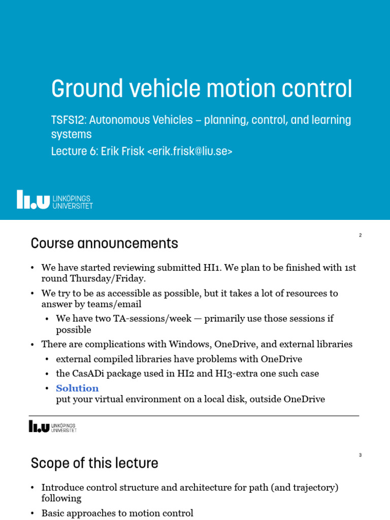 Lecture 06 Ground Vehicle Motion Control | PDF | Curvature | Derivative