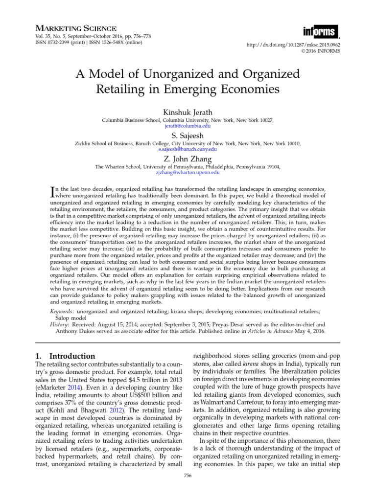 Jerath Model Unorganized | PDF | Retail | Demand