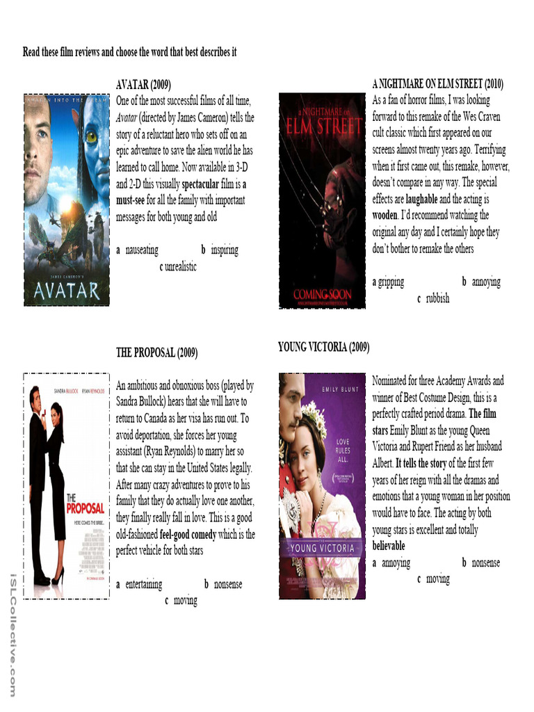 Film Reviews: Choose Descriptive Words | PDF