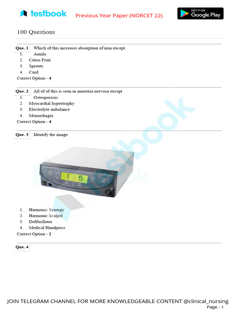 NORCET 2022 Previous Year Questions | PDF | Intravenous Therapy ...