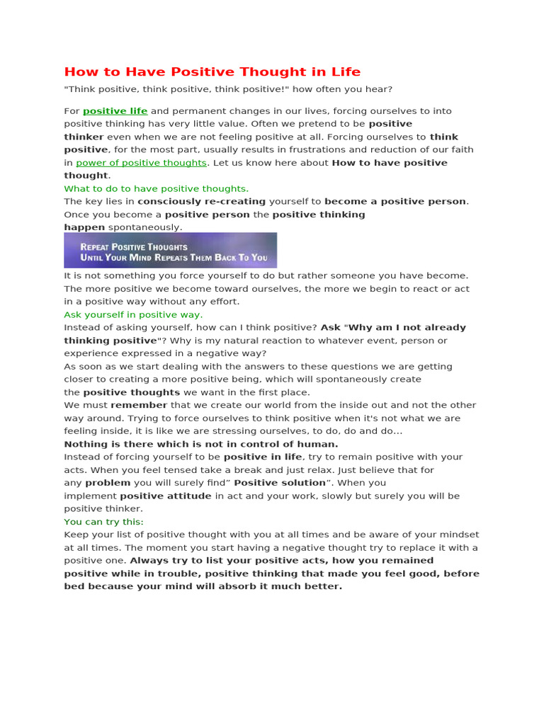 How To Have Positive Thought in Life | PDF