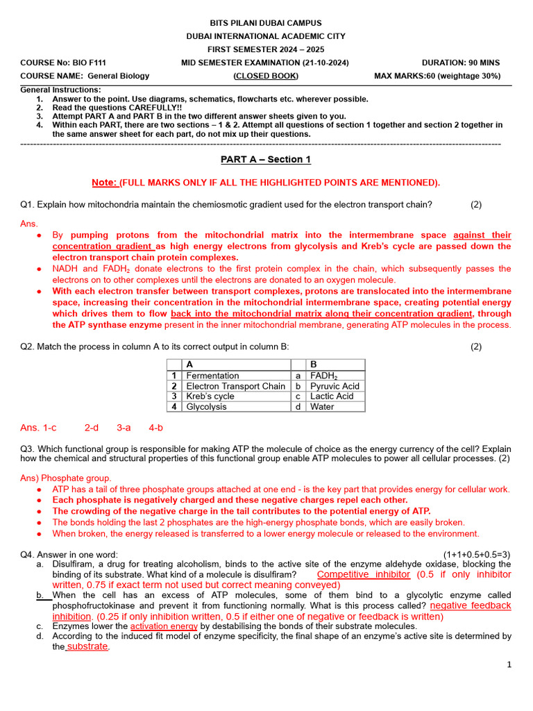 MID SEM Question Paper - Final | PDF | Photosynthesis | Adenosine ...