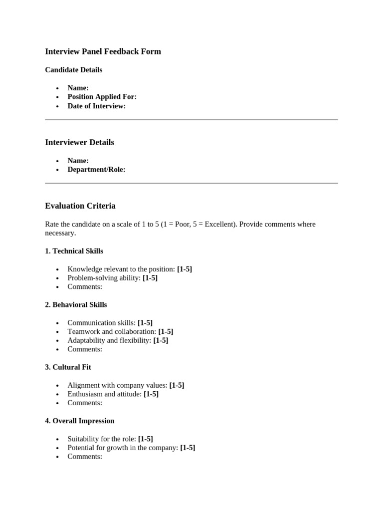 Interview Panel Feedback Template | PDF